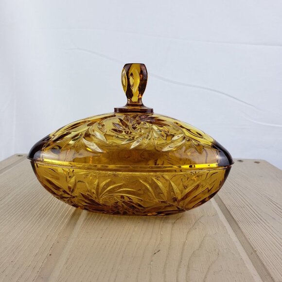 Dining | Amber Glass Triangle Candy Dish | Poshmark